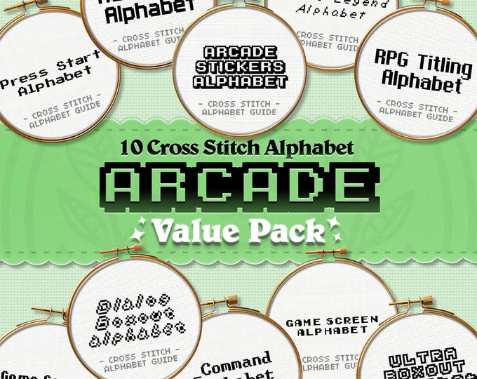 10 Counted Cross Stitch PDF Pattern "arcade Alphabet Value Pack" Small ...