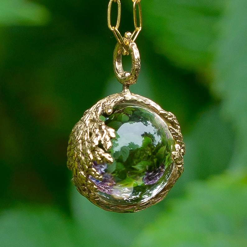 Quartz Crystal Orb Leaf Pendant: Brass, Silver or Gold - Fairycore ...