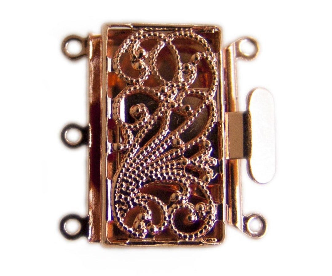 Filigree 3 Strand Push Pull Box Clasp Copper-plated 43525 4 Copper Box ...