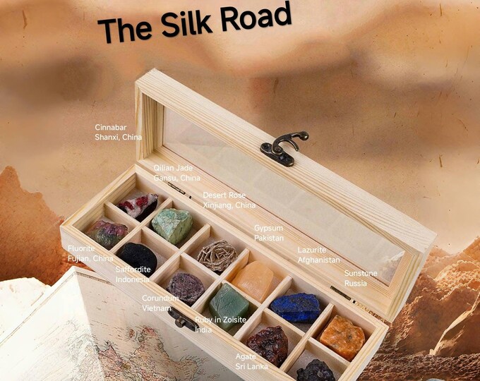 Rock Collection Box 12pcs Silk Road Mineral Specimen Crystal Rocks and ...
