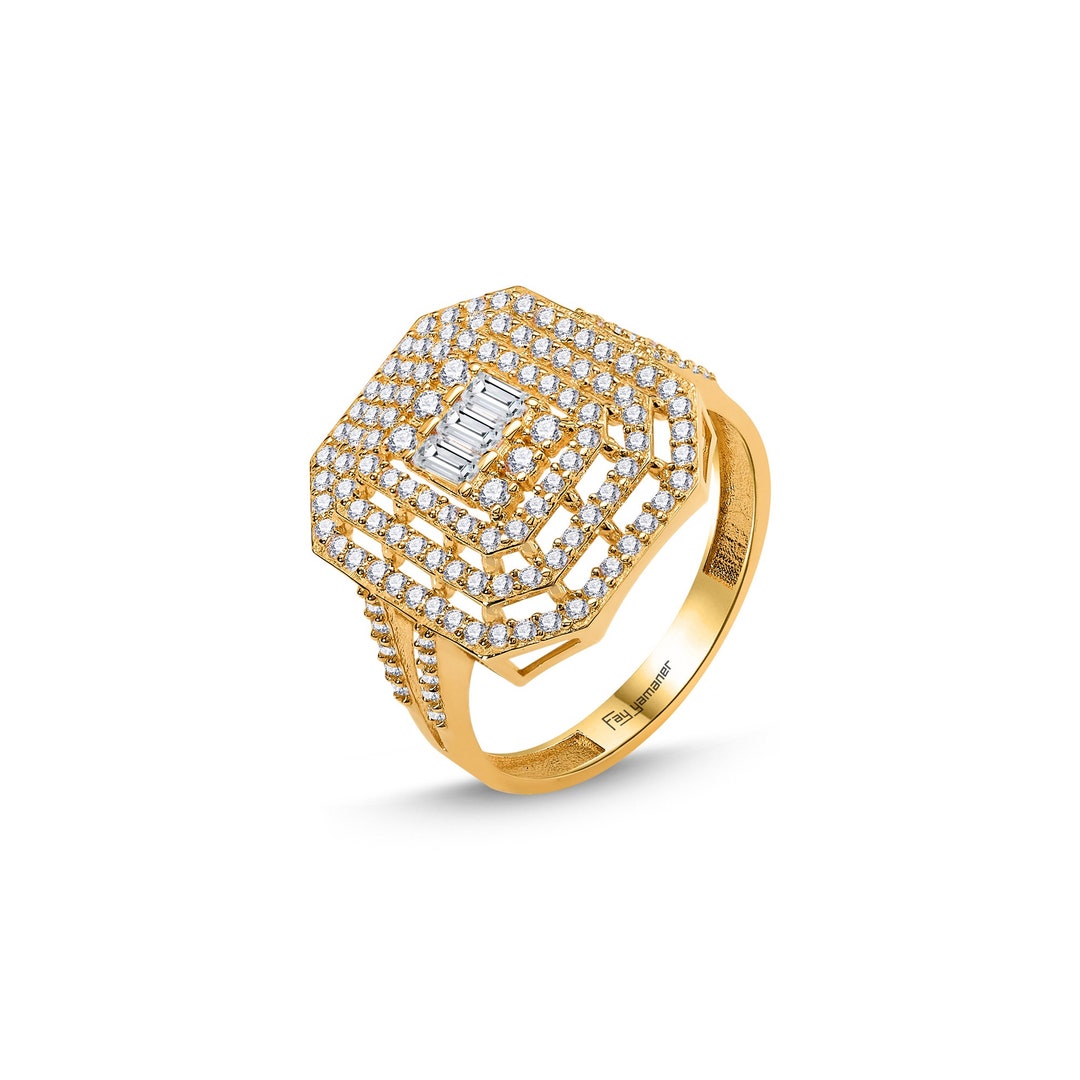 Handmade 8K Gold Baguette Ring – Most Sparkling Engagement Ring – Solid ...