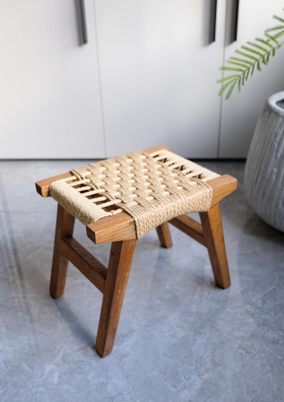 Handmade Stool With Woven Rope Seat | Decorative Wooden Stool With ...