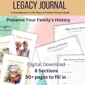 Customizable Legacy Journal Printable 60 Pages Grandparent's Life Story ...