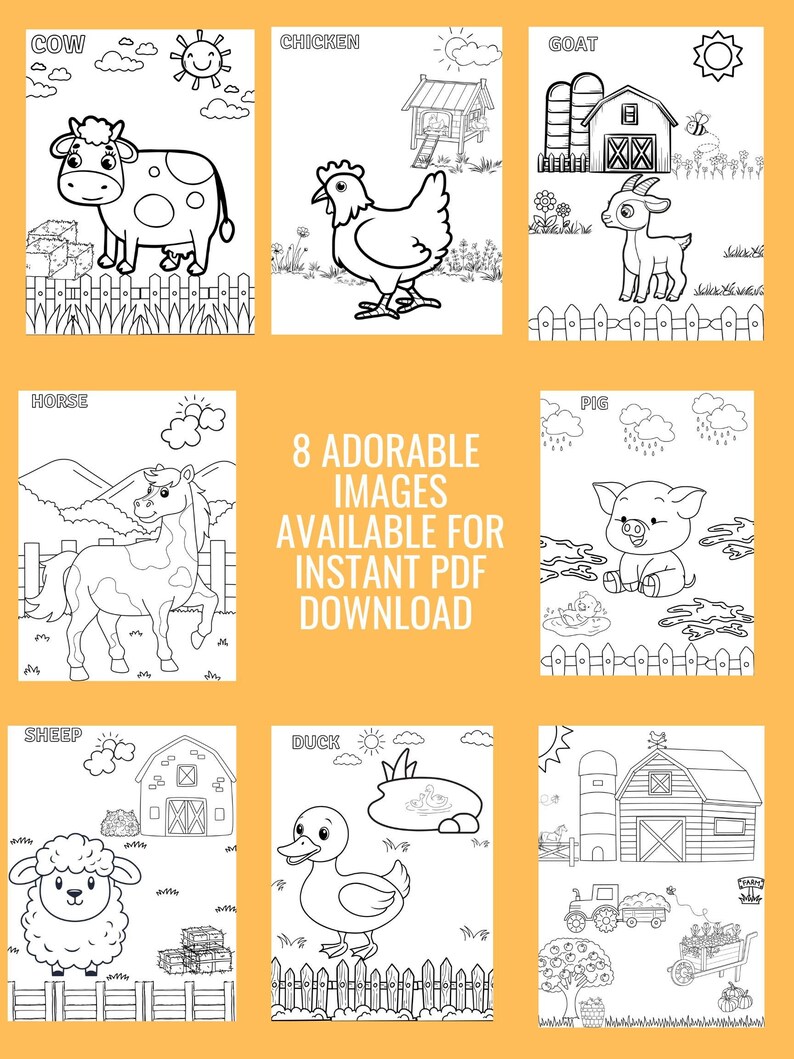 Farmyard Fun: Colorful Animal Coloring Sheets for Kids! - Etsy