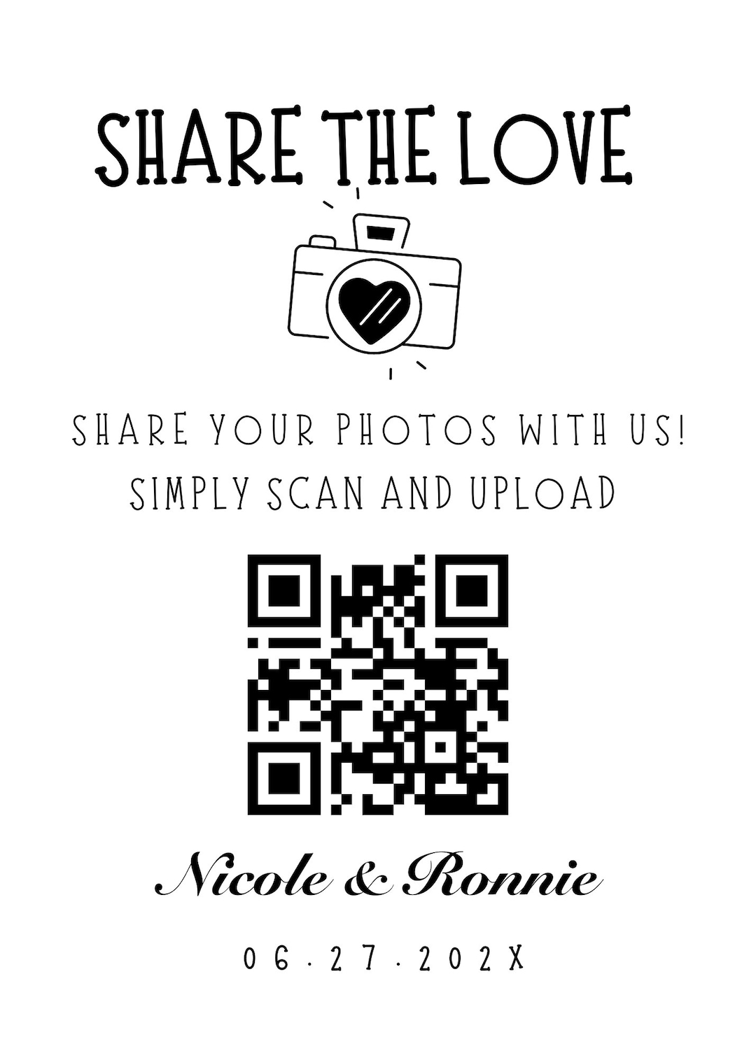 Share the Love QR Code Sign, Wedding Photo Sign Printable, Capture the ...