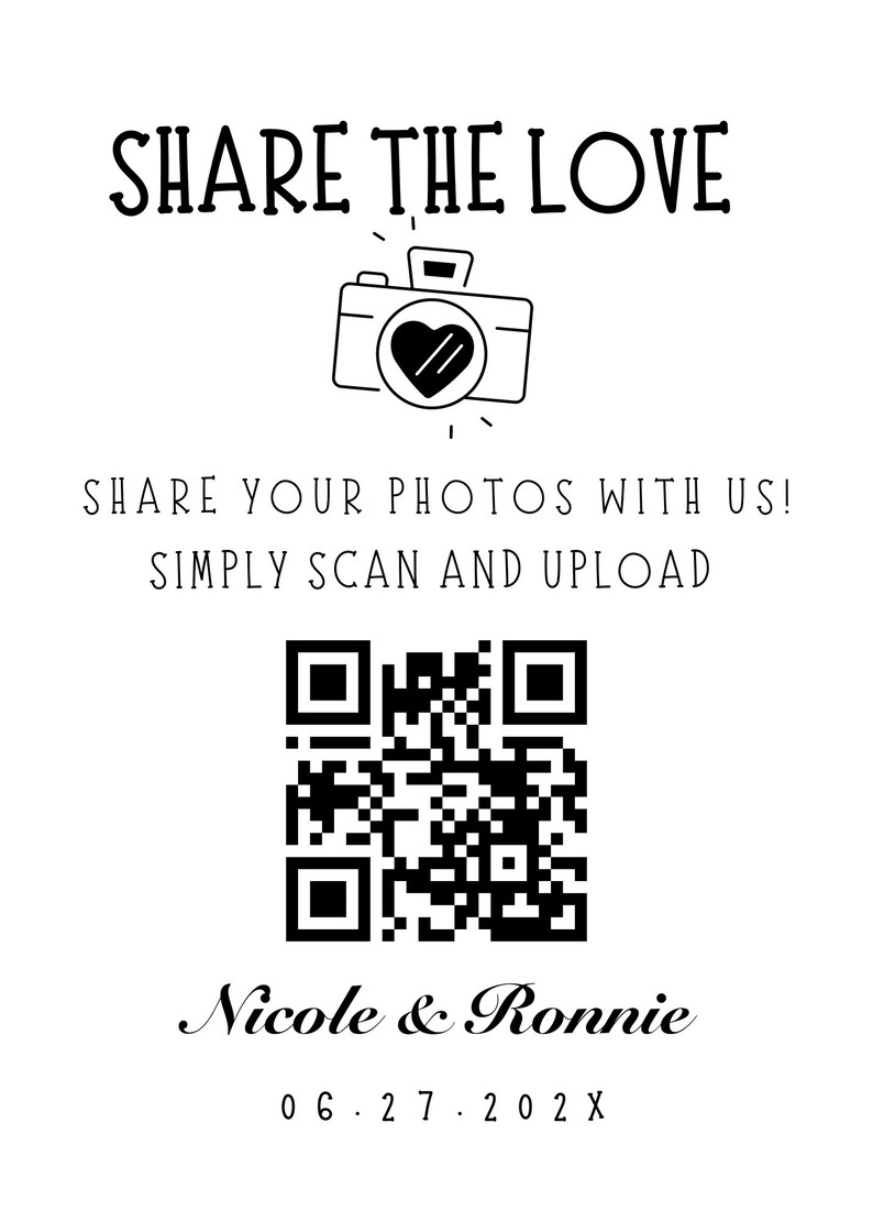 Share the Love QR Code Sign, Wedding Photo Sign Printable, Capture the ...
