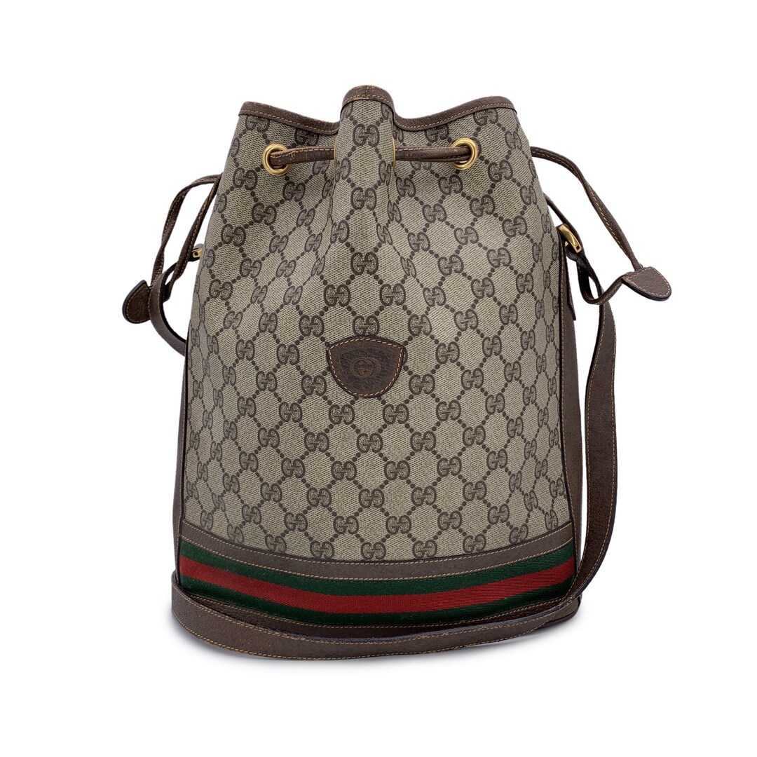 Authentic Gucci Vintage Beige Monogram Web Drawstring Bucket Bag - Etsy