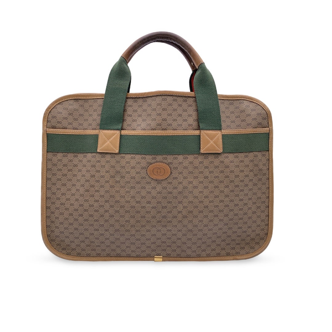Authentic Gucci Vintage Beige Monogram Canvas Web Handles Briefcase ...