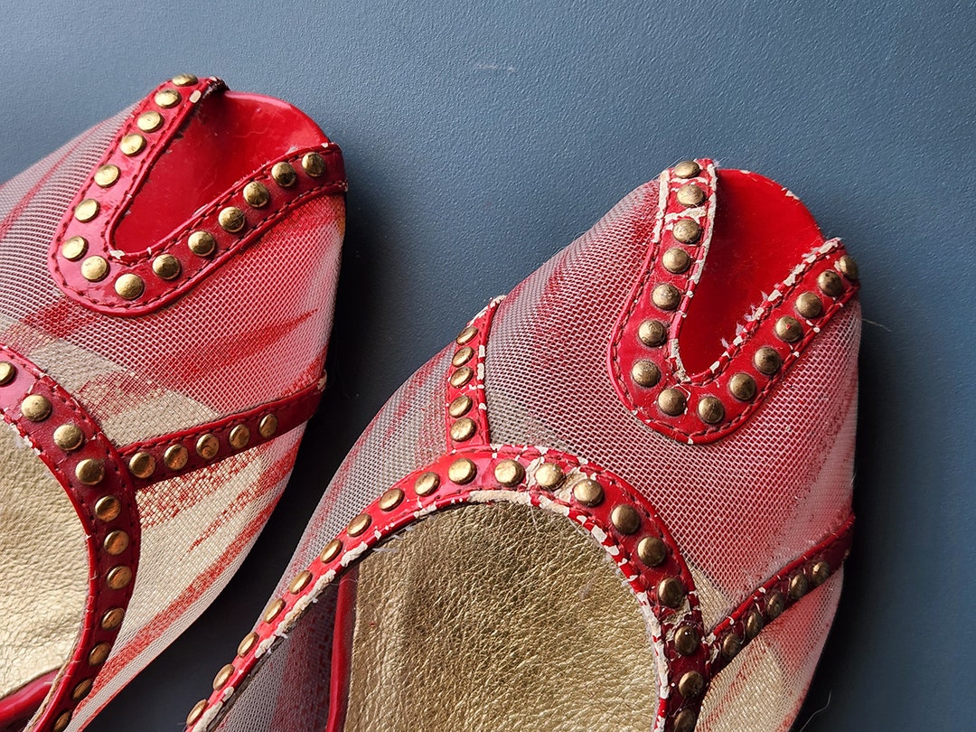 Rare Vintage 1980s Red Net Pumps With Gold-toned Rivets, Size 39 ...