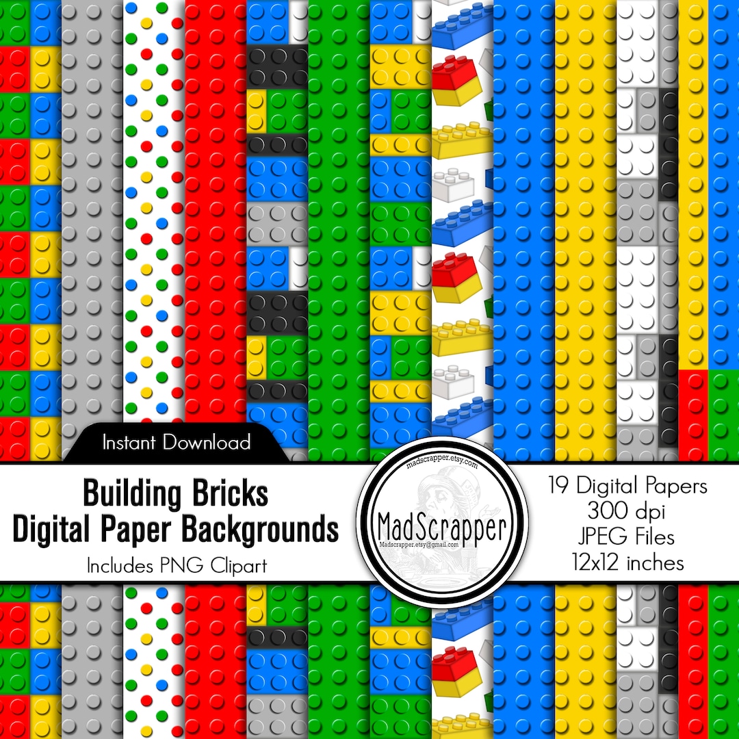 Building Bricks Digital Paper Pack: Colorful Scrapbook Backgrounds ...