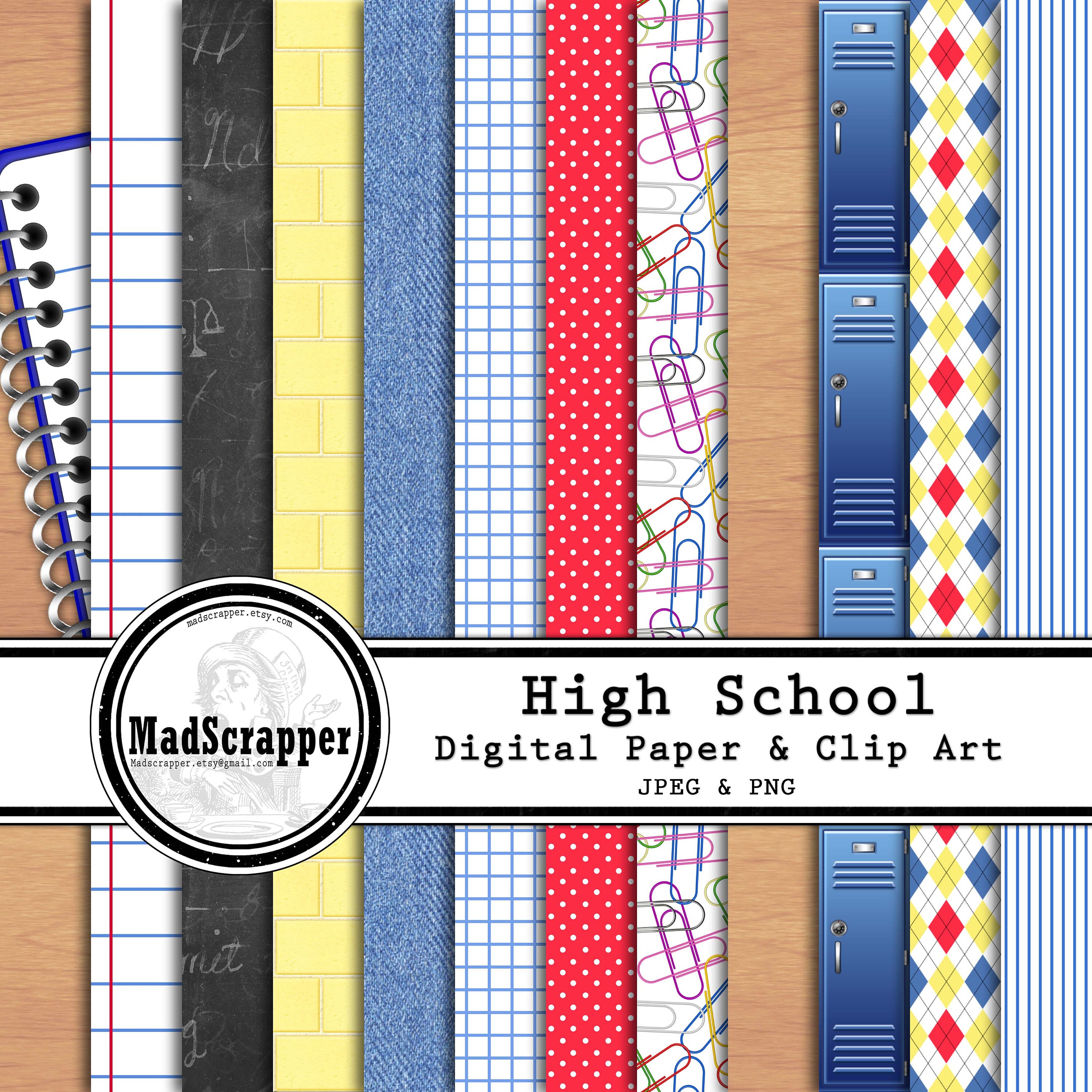 Digital Scrapbook Paper High School Middle School Digital | Etsy