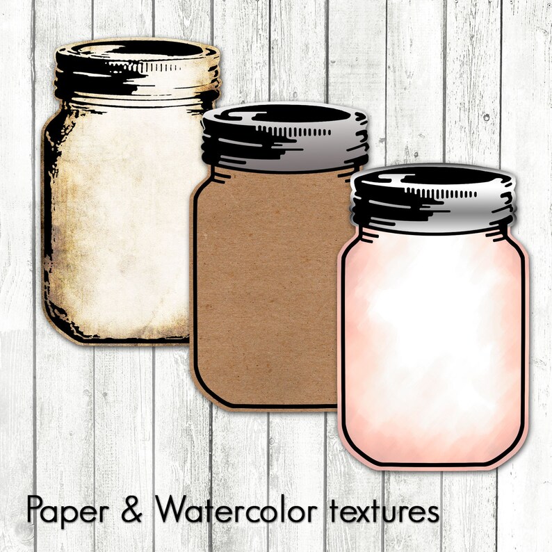 Mason Jar Digital Tags, Watercolor Texture Clipart (JPEG, PDF, PNG) - Etsy