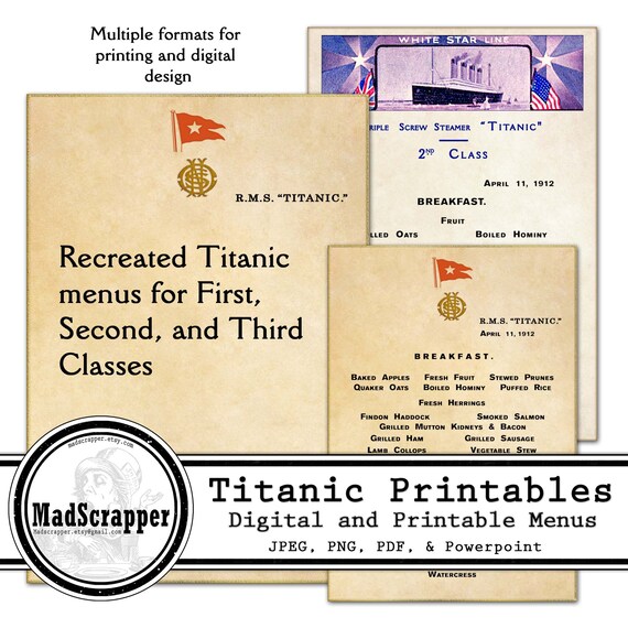 Digital Titanic Printables Titanic Menus Printable and - Etsy UK