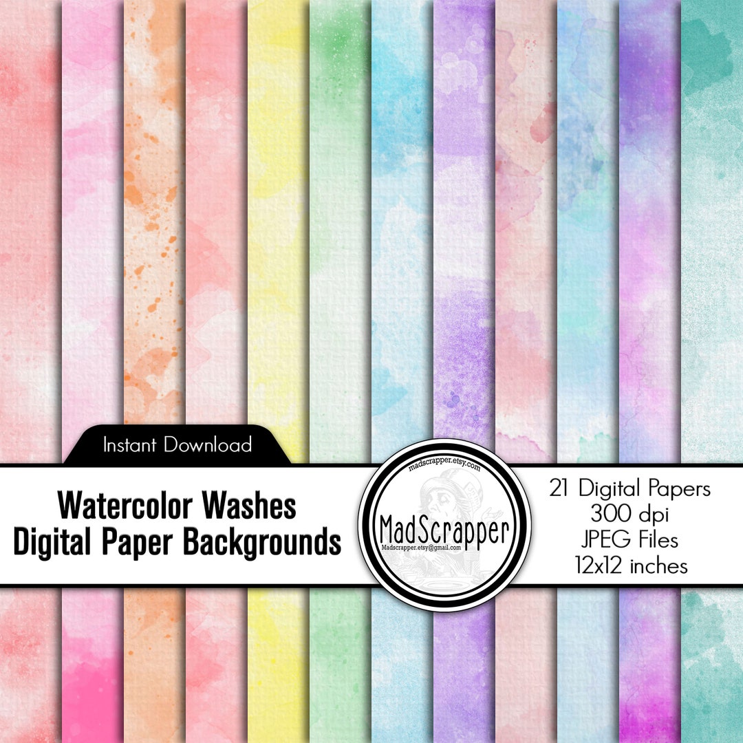 Digital Scrapbook Paper Watercolor Washes Paper Backgrounds Watercolor ...