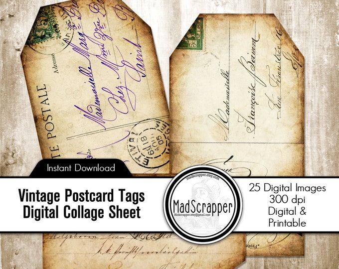 VINTAGE TAGS Printable Gift Tags Vintage Postcards Digital Collage ...