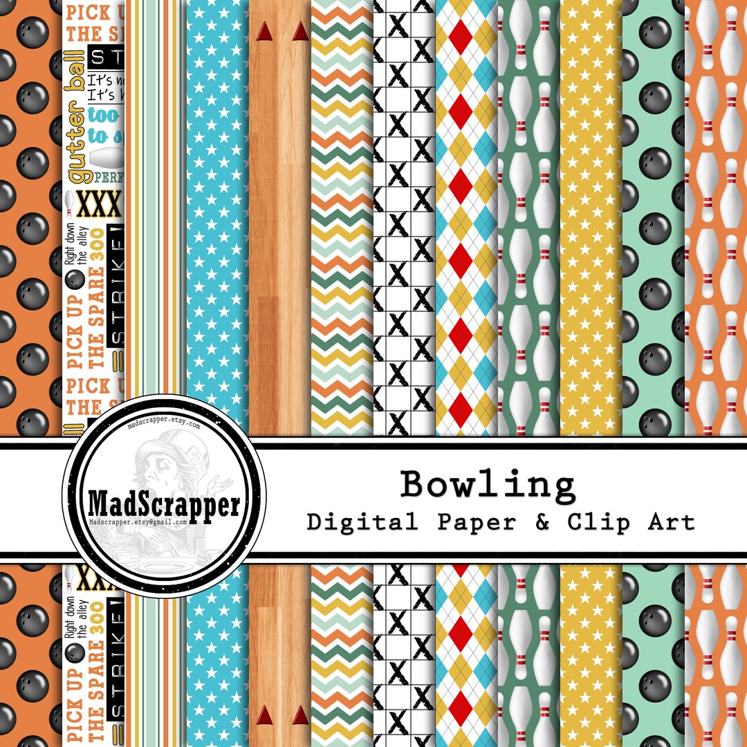 Digital Scrapbook Paper Bowling Digital Bowling Scrapbook - Etsy