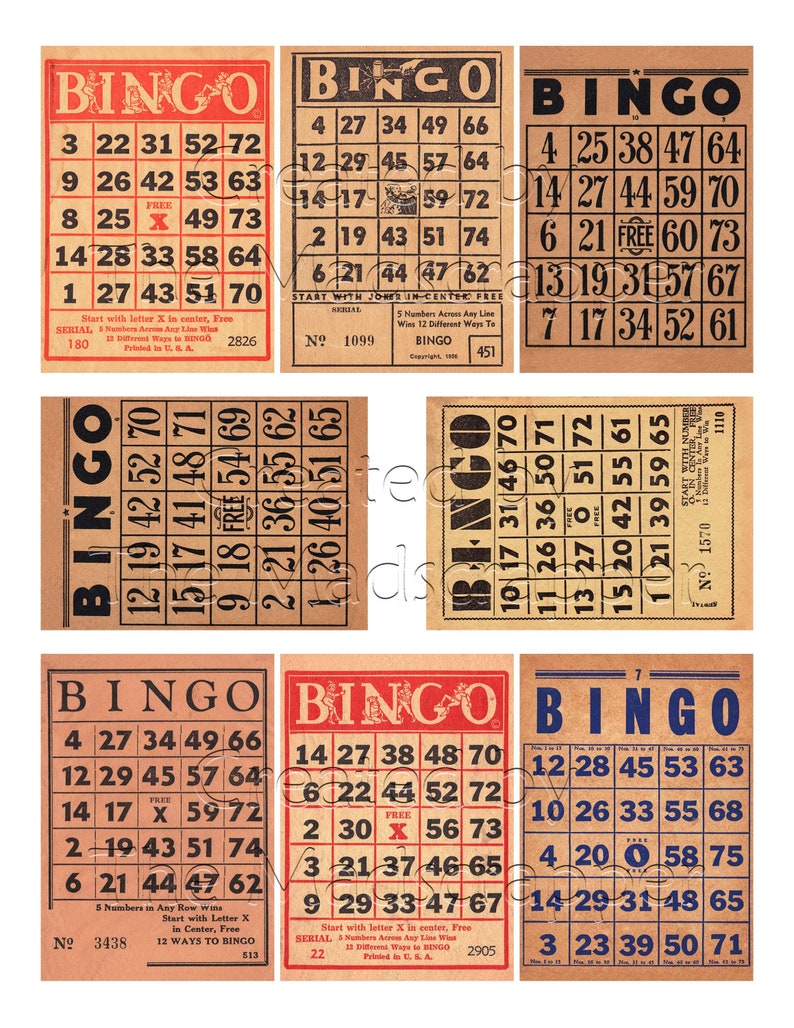 Vintage Bingo Cards Vintage Bingo Printable and Digital | Etsy