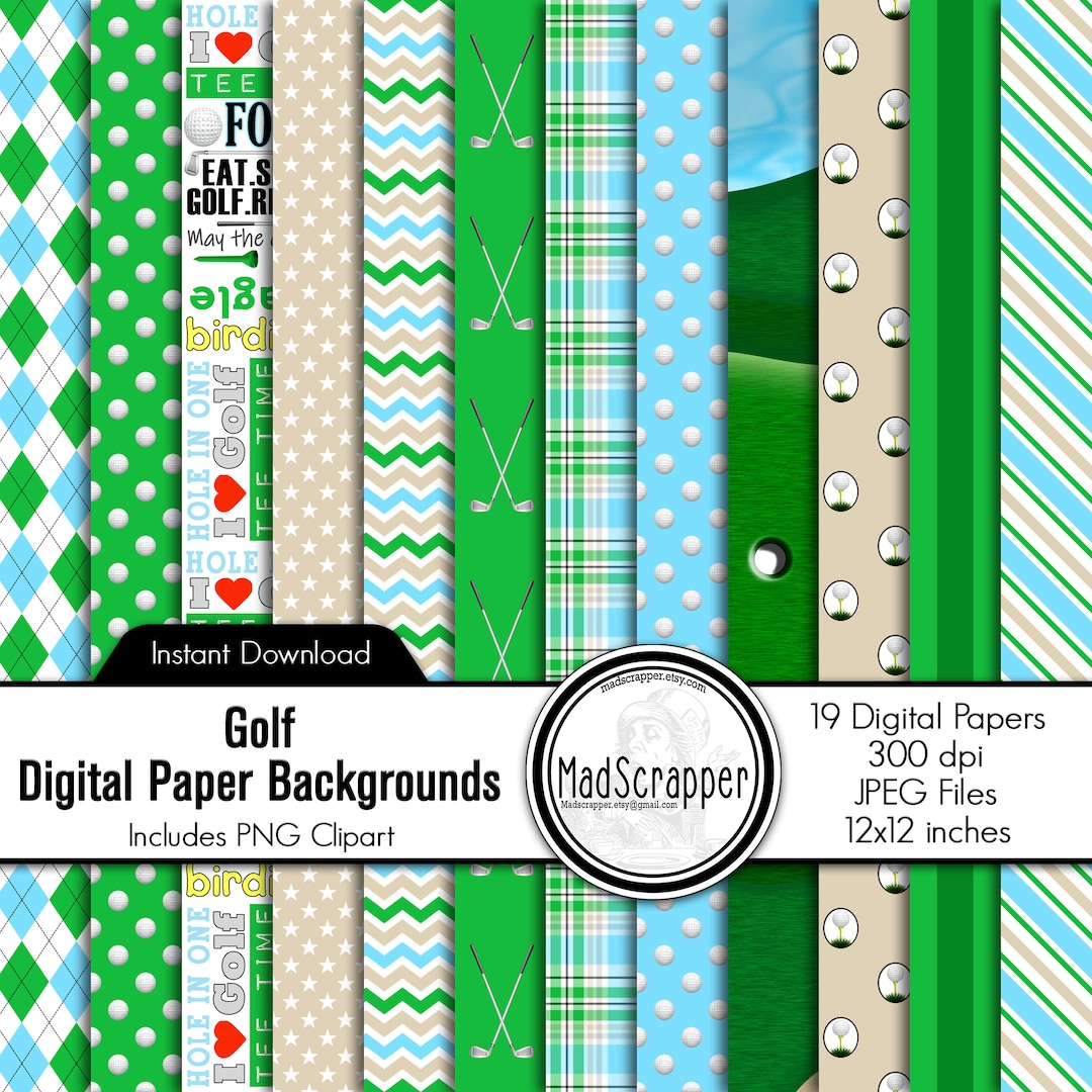 Digital Golf Scrapbook Paper: Digital Backgrounds & Clipart (instant ...