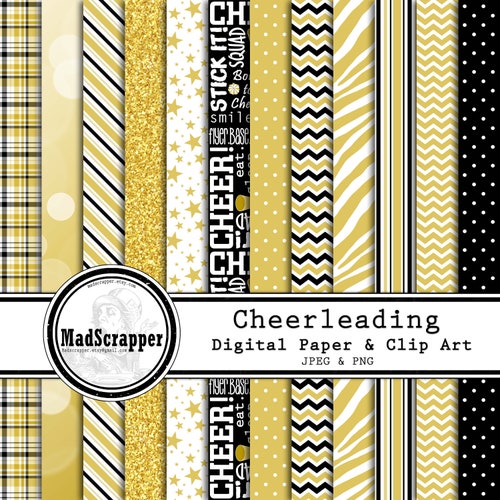 Digital Scrapbook Paper Cheerleading Black and Gold Digital | Etsy