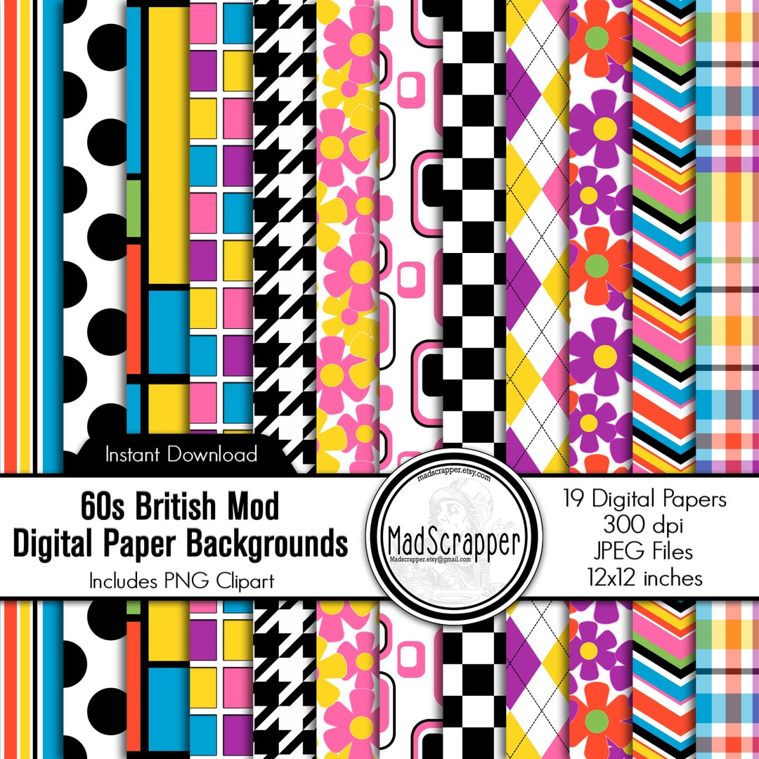 Digital Sixties Mod Scrapbook Paper: Retro 60s Patterns (digital ...