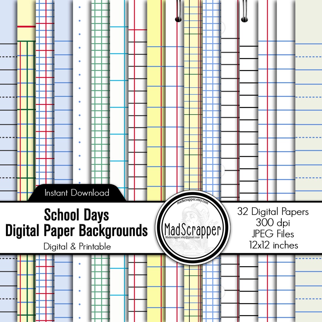 Digital Scrapbook Paper Lined Paper School Paper Digital Paper ...