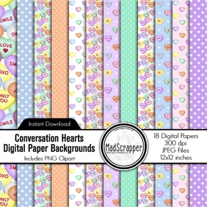 Digital Scrapbook Paper and Clip Art Conversation Hearts Valentine's ...