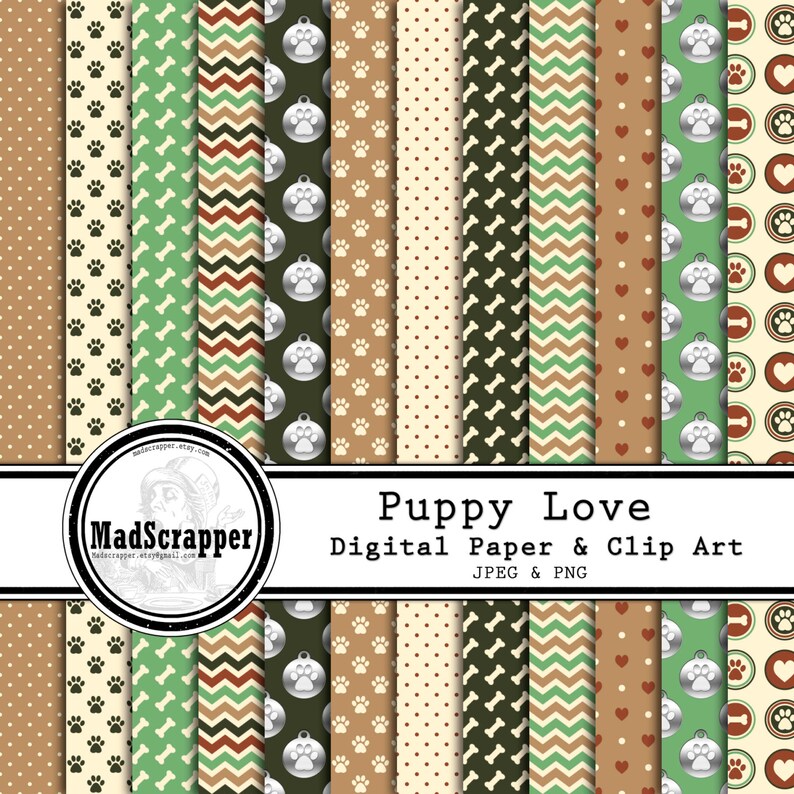 Digital Scrapbook Paper Puppy Love Dog Paper Digital Dog Paper | Etsy