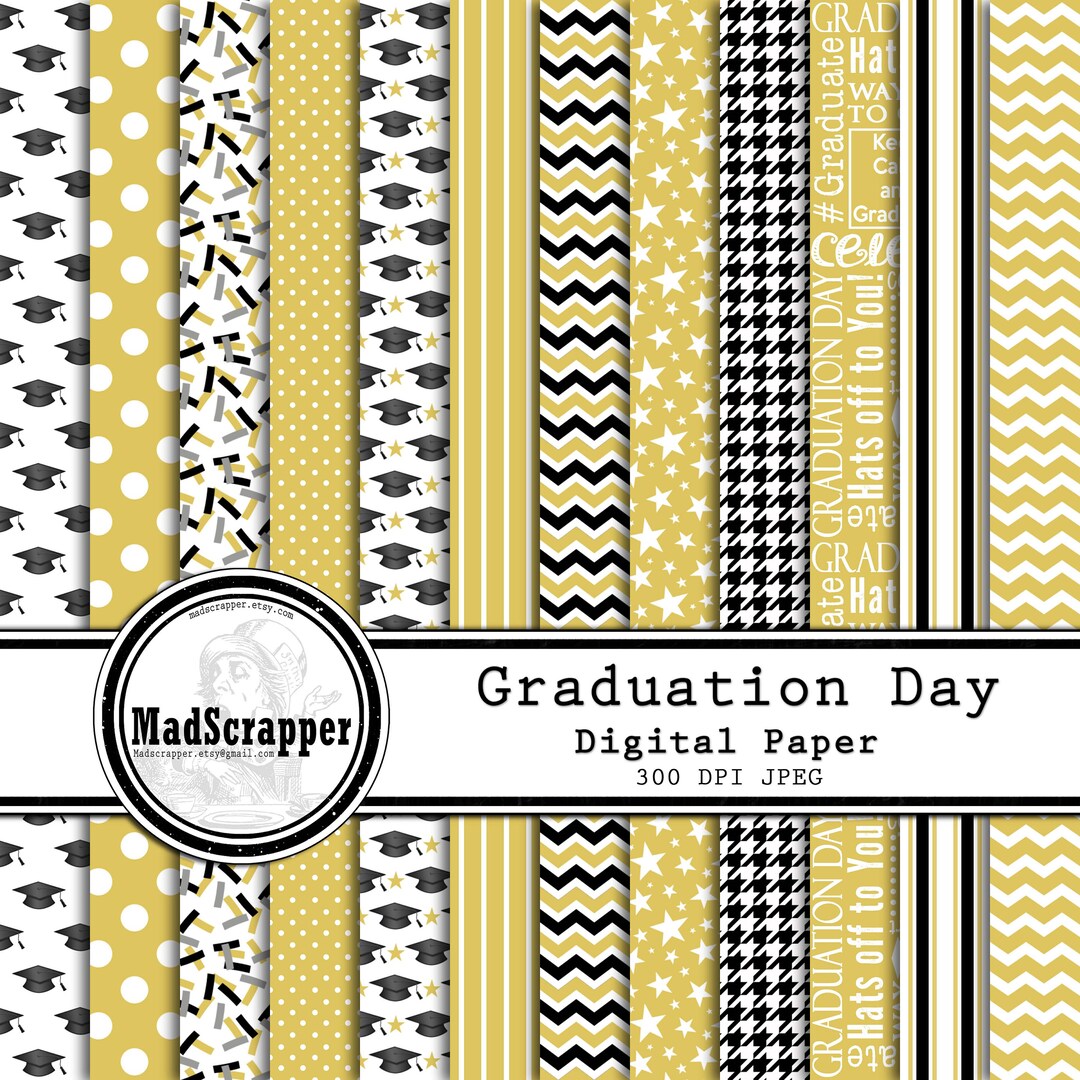 Digital Scrapbook Paper Graduation Day Black White Gold - Etsy