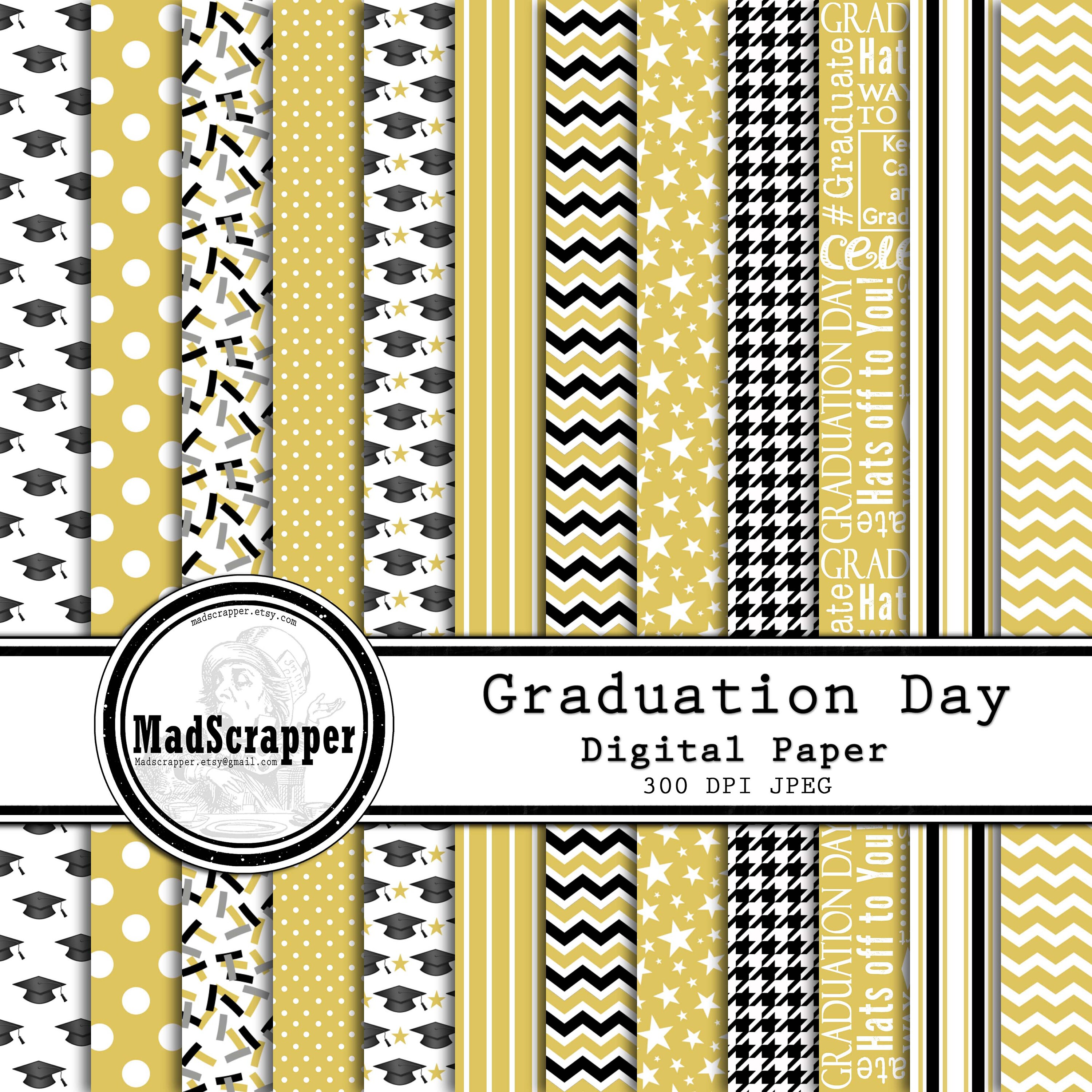 Digital Scrapbook Paper Graduation Day Black White Gold | Etsy