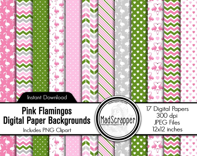 Flamingo Digital Paper: flamingos Birds in Pink, Teal, Coral, Feathers ...