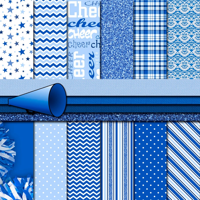 Digital Scrapbook Paper Cheerleading Royal Blue 12 Patterns 4 | Etsy