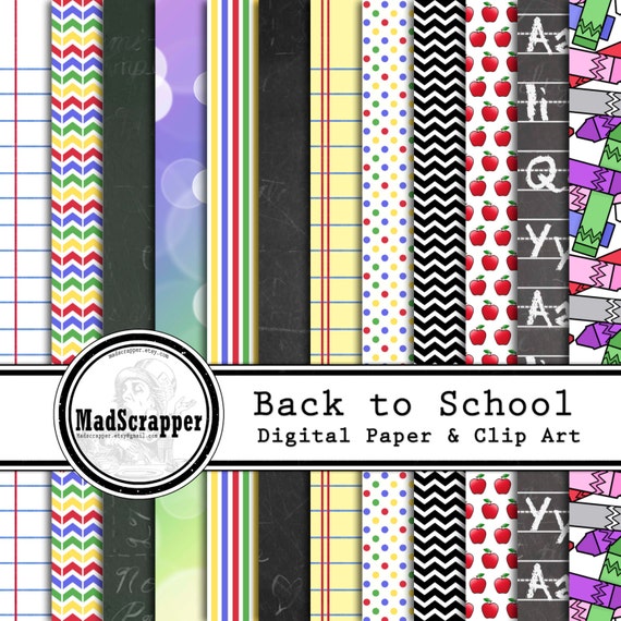 Digital Scrapbook Paper Back to School Digital Back to School - Etsy
