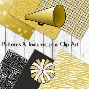 Digital Scrapbook Paper Cheerleading Black and Gold Digital Cheer Paper ...