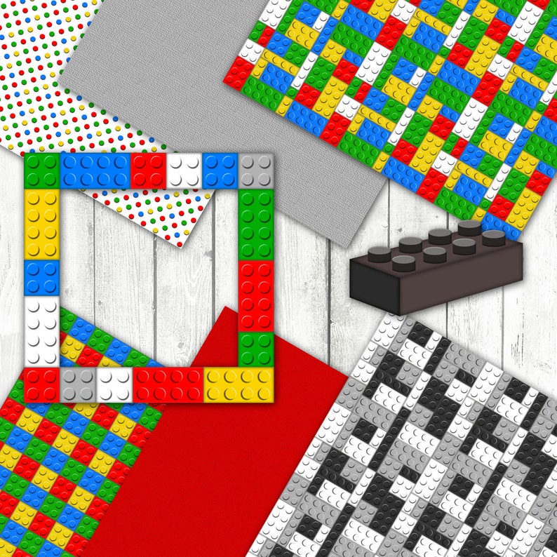 Building Bricks Digital Paper Pack: Colorful Scrapbook Backgrounds ...