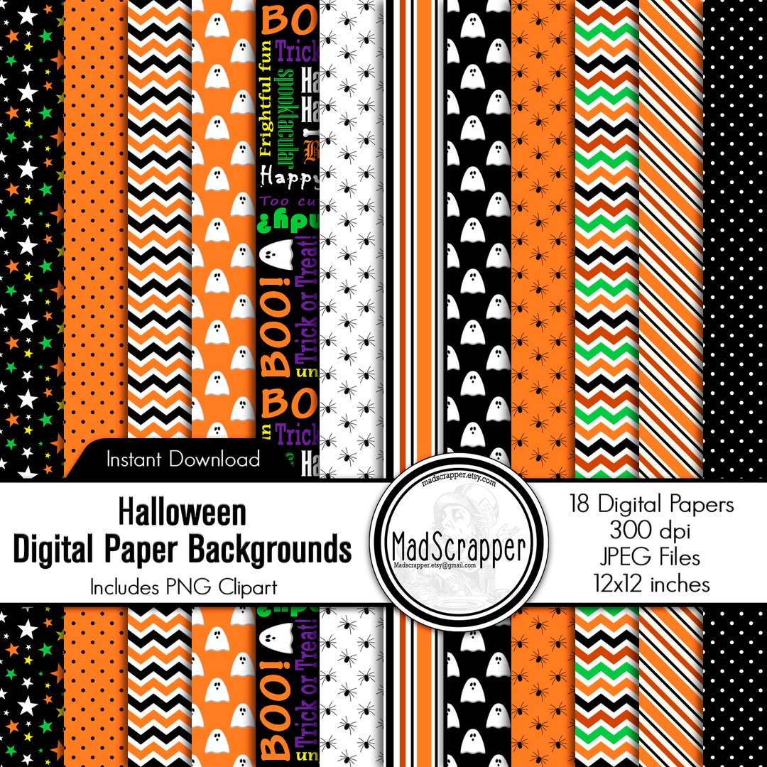 Digital Scrapbook Paper Halloween Black & Orange Digital Halloween ...