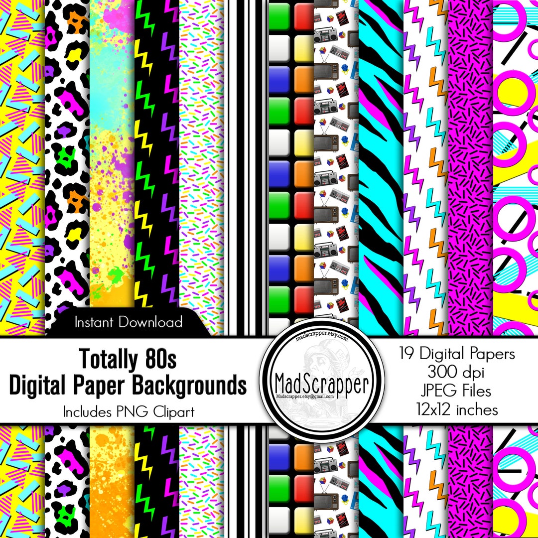Digital Scrapbook Paper Totally Eighties Paper Digital 80s Paper ...