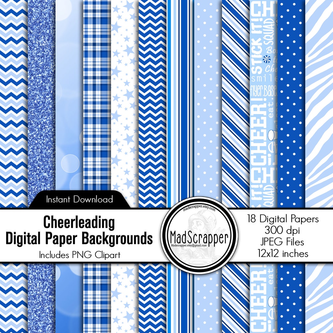 Digital Scrapbook Paper Cheerleading Royal Blue Digital Cheer Paper ...