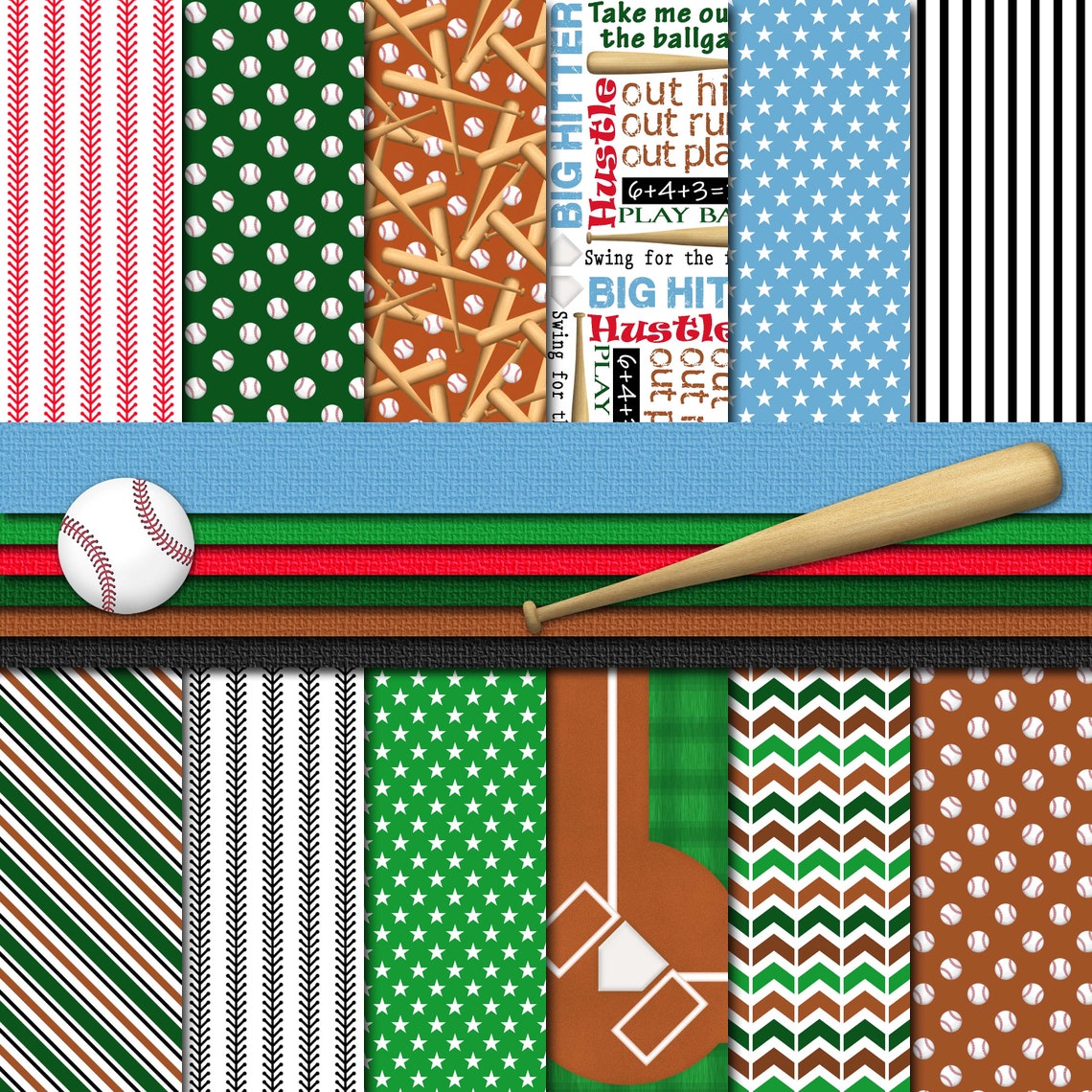 Digital Scrapbook Paper Baseball Paper Digital Baseball Paper | Etsy