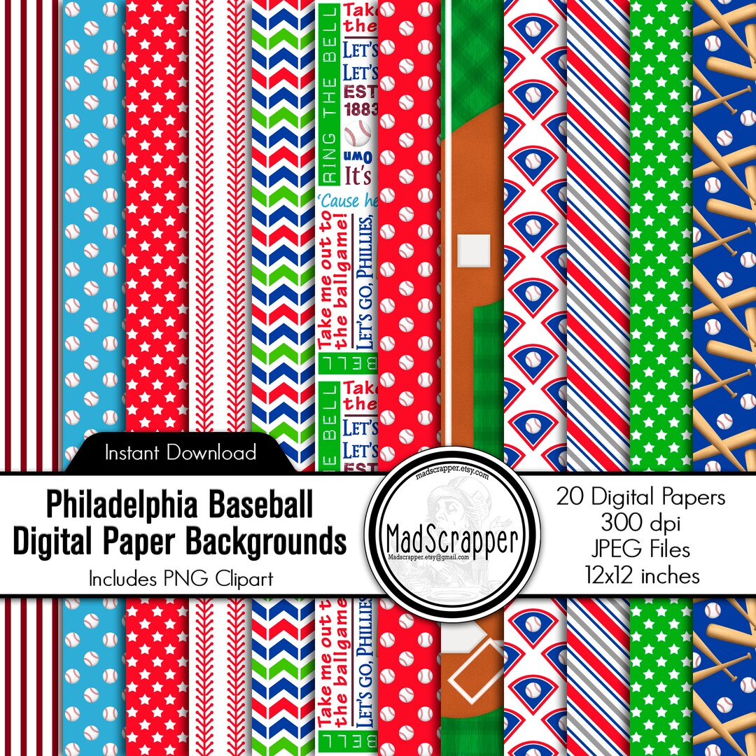 Digital Scrapbook Paper Baseball Paper Philadelphia Baseball Colors ...