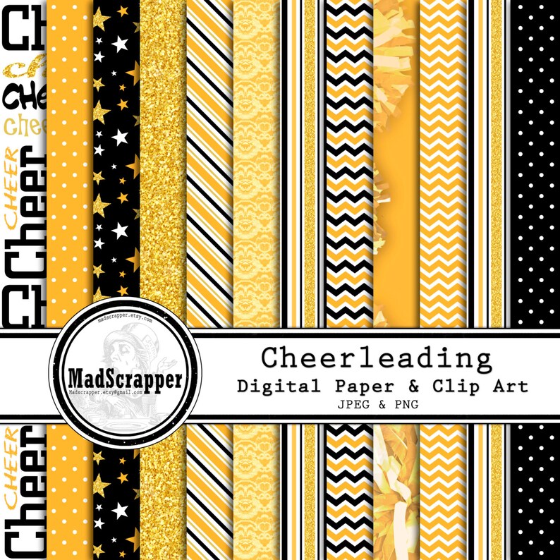 Digital Scrapbook Paper Cheerleading Black and Gold 12 | Etsy