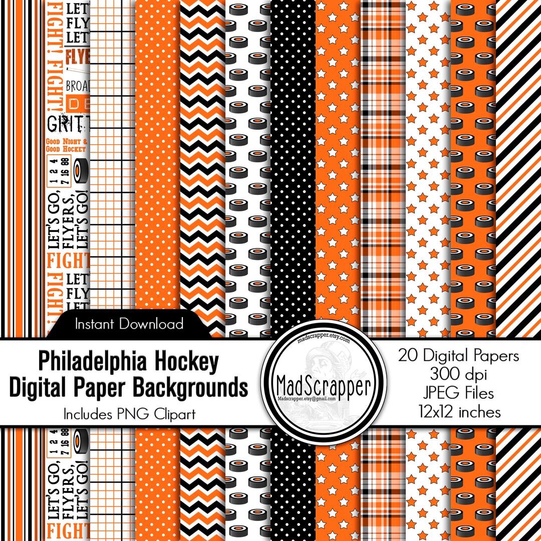Digital Scrapbook Paper Philadelphia Hockey Black and Orange Digital ...