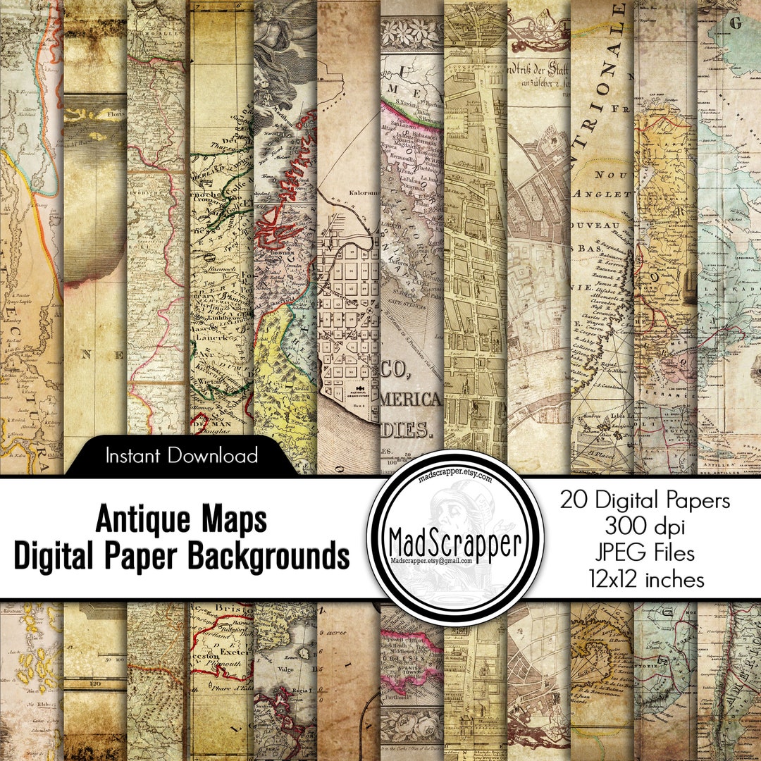 Digital Scrapbook Paper Vintage Maps Antique Maps Backgrounds ...