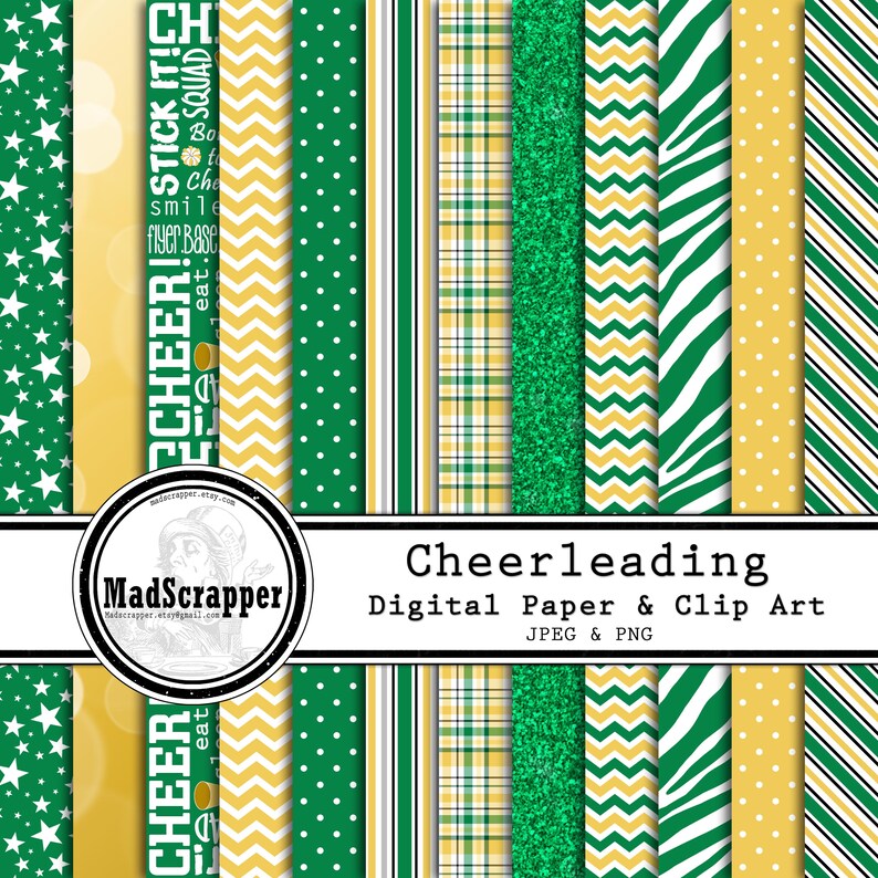 Digital Scrapbook Paper Cheerleading Green and Gold 12 - Etsy