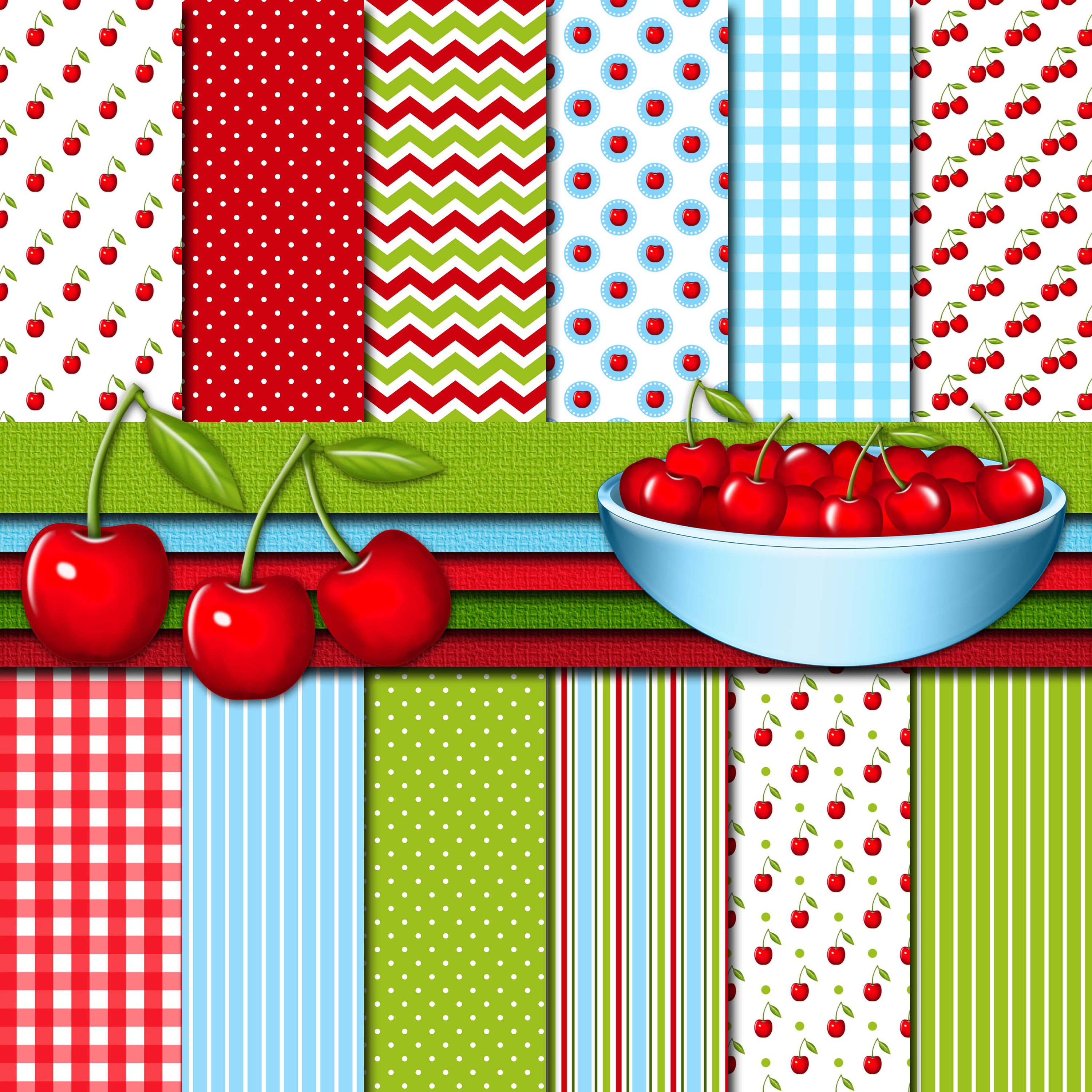 Digital Scrapbook Paper Cherries Digital Cherries Paper | Etsy