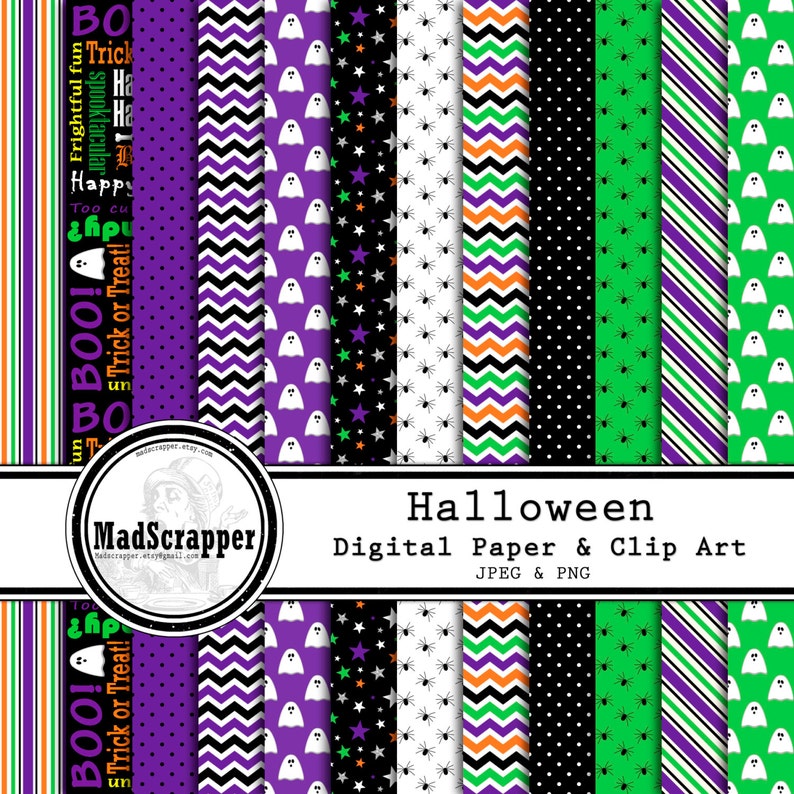 Digital Scrapbook Paper Halloween Purple and Green Digital | Etsy