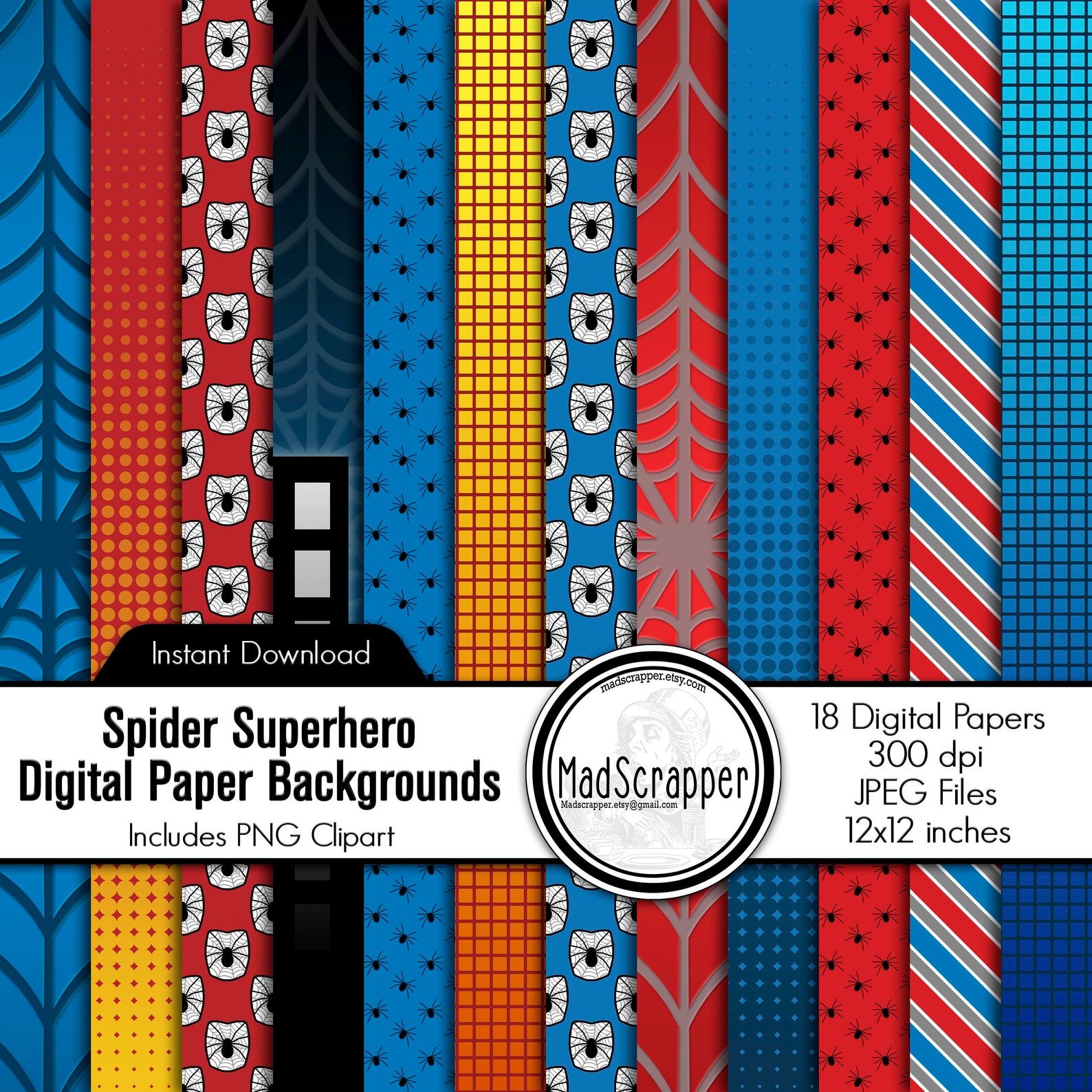 Digital Scrapbook Paper Spider Superhero Digital Spider Superhero Paper ...