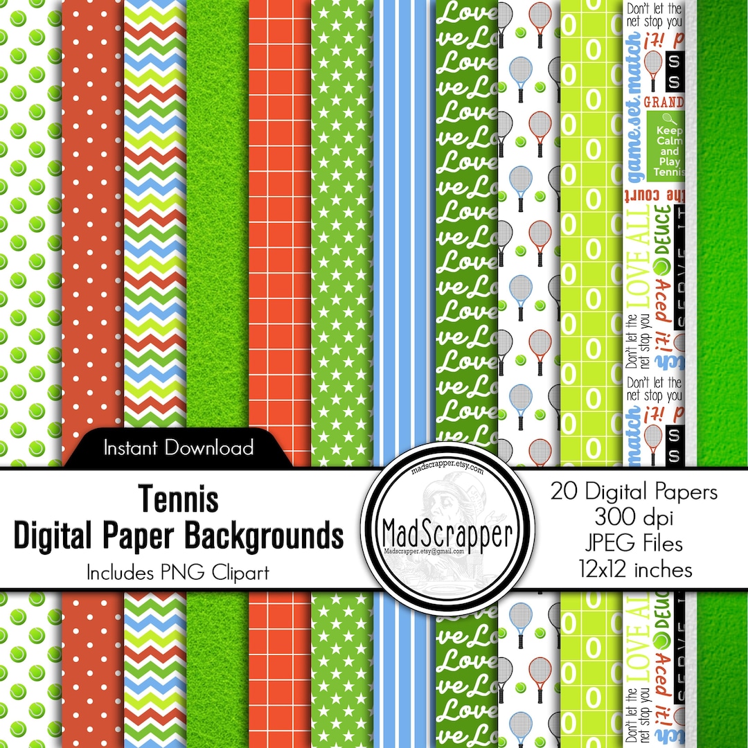 Digital Tennis Scrapbook Paper: Sports Backgrounds and Clipart (digital ...