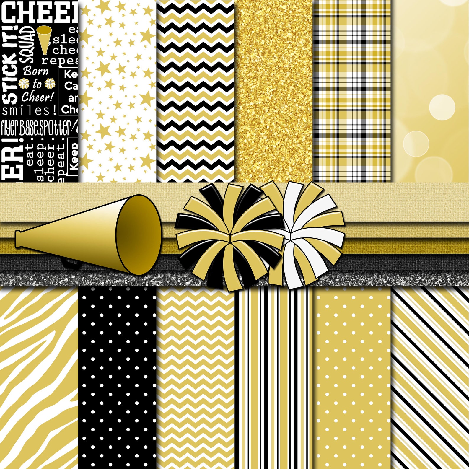 Digital Scrapbook Paper Cheerleading Black and Gold Digital | Etsy