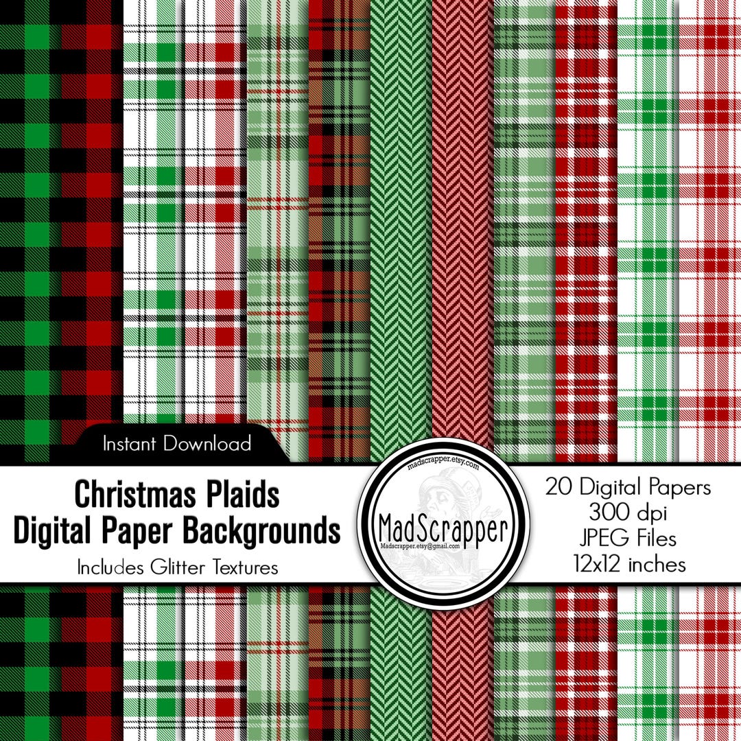 Digital Scrapbook Paper Christmas Plaids Digital Paper Digital ...