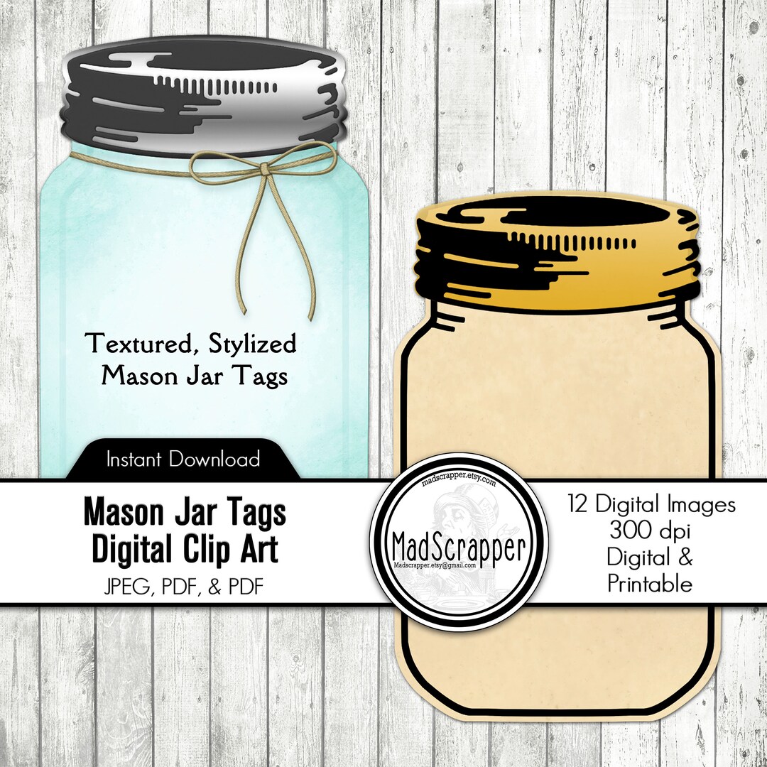 Mason Jar Digital Tags, Watercolor Texture Clipart (JPEG, PDF, PNG) - Etsy